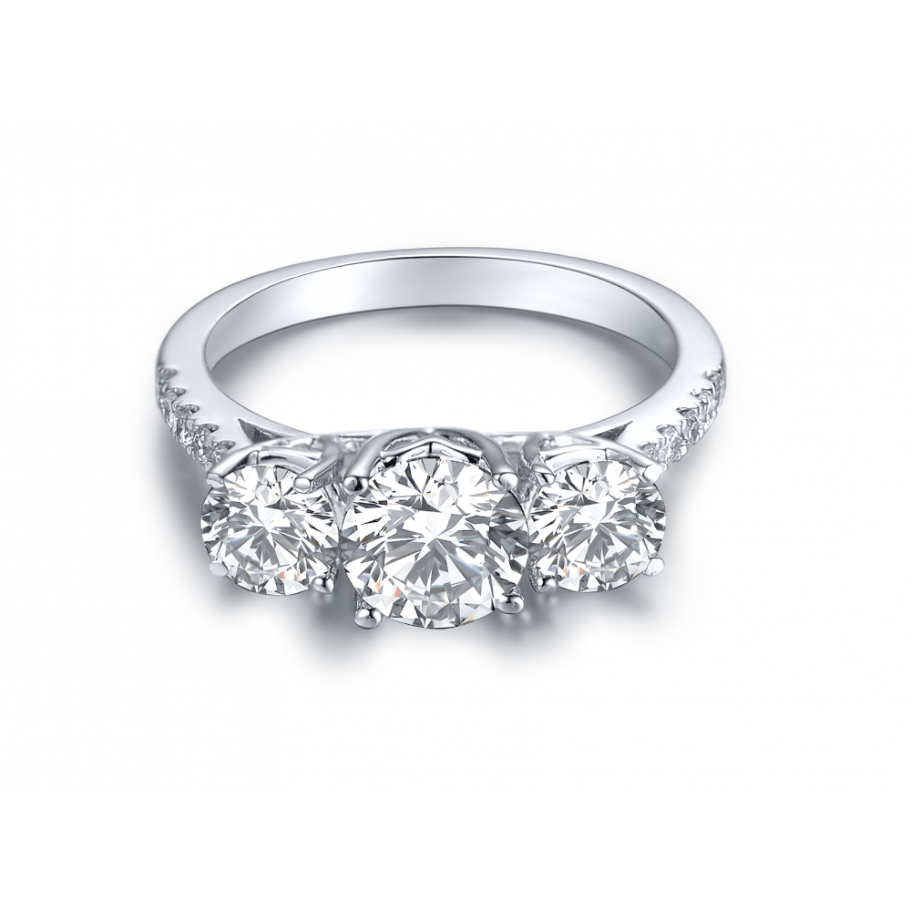 Triple 3 Diamond Engagement Ring Casing 18K White Gold